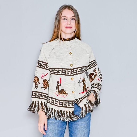 Vintage | Sweaters | Vintage 97s Sturbridge Zodiac Greek Key Fringe ...